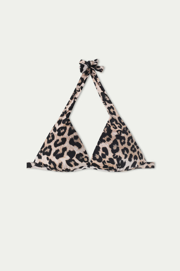 Wide Strap Animal Print Triangle Bikini Top - | Tezenis