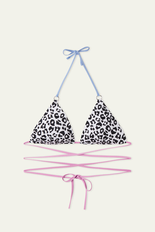 Pastel Animal Print Triangle Bikini Top with Ties - | Tezenis