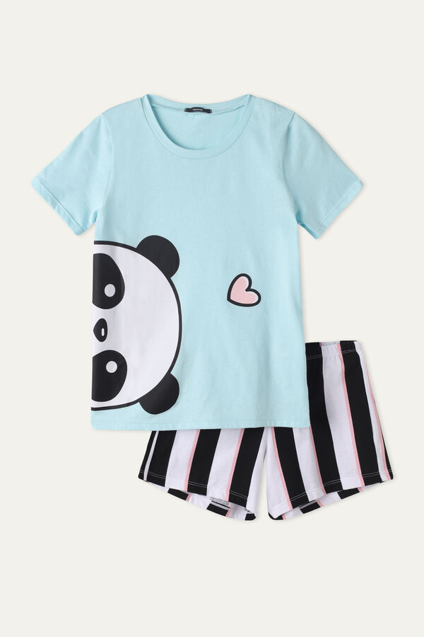 Girls’ Short Cotton Pyjamas with Panda Print - | Tezenis
