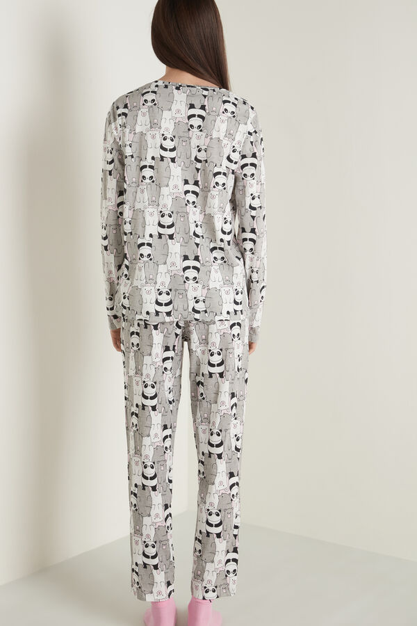 Panda Print Long Cotton Pyjamas - | Tezenis