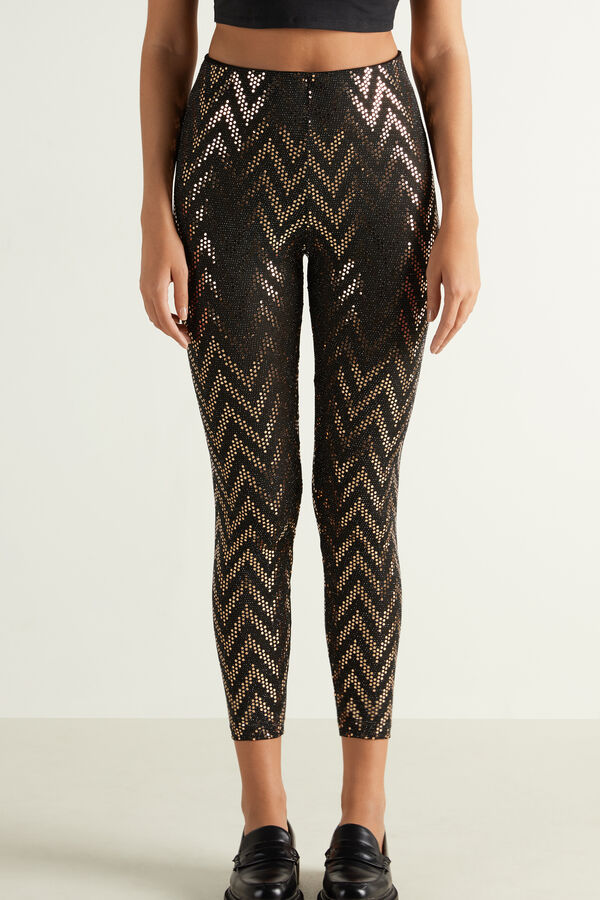 Chevron-Effect Sequin Leggings - | Tezenis