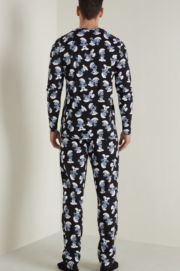 Long Cotton Pyjamas with All Over Smurfs Print - Long Pyjamas | Tezenis