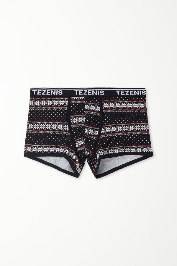 Printed Cotton Logo Boxers with Contrasting Trim - | Tezenis