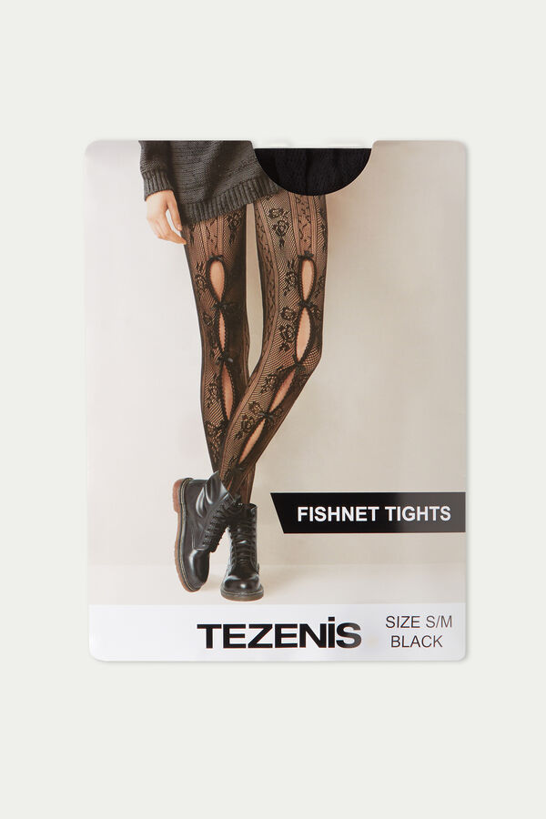 Close Fishnet Tights with Lace-Effect Pattern - | Tezenis