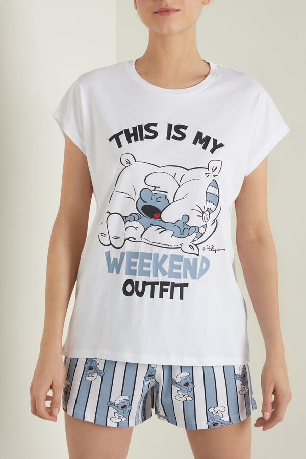 Short Cotton Smurf Print Pyjamas - | Tezenis