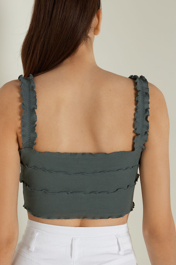 Short Ribbed Camisole Top with Rolled Hem - Tank Tops - Women | Tezenis