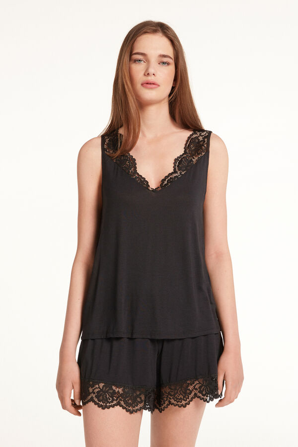 Viscose and Lace Short Sleeveless Pyjamas - Short Pyjamas - Women | Tezenis