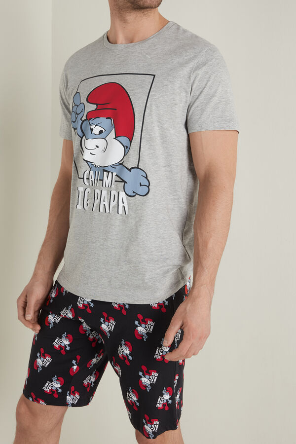 Short Cotton Pyjamas with Papa Smurf Print - | Tezenis