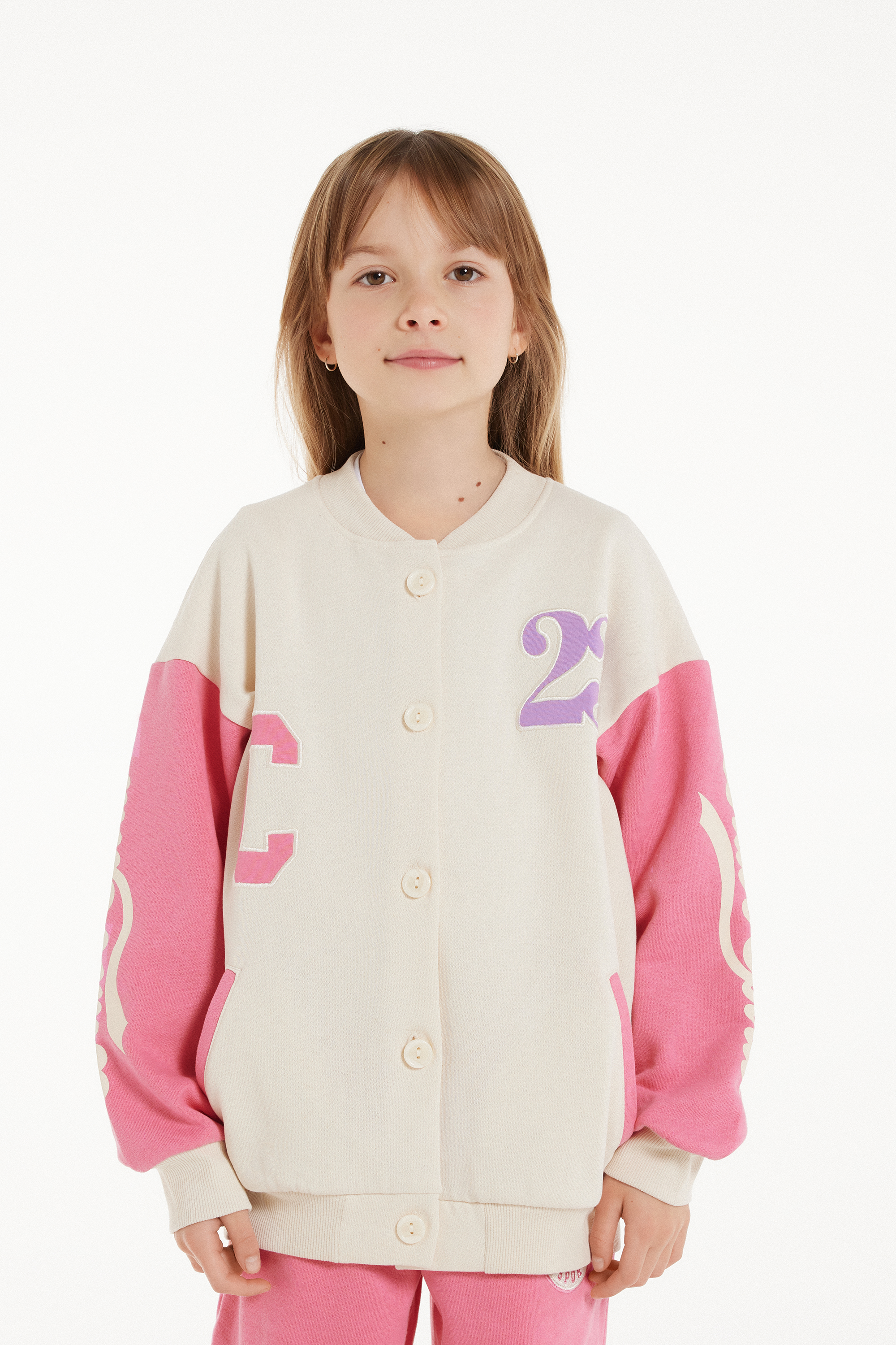 Girls’ Long-Sleeved "Girl Club" Fleece Bomber - | Tezenis