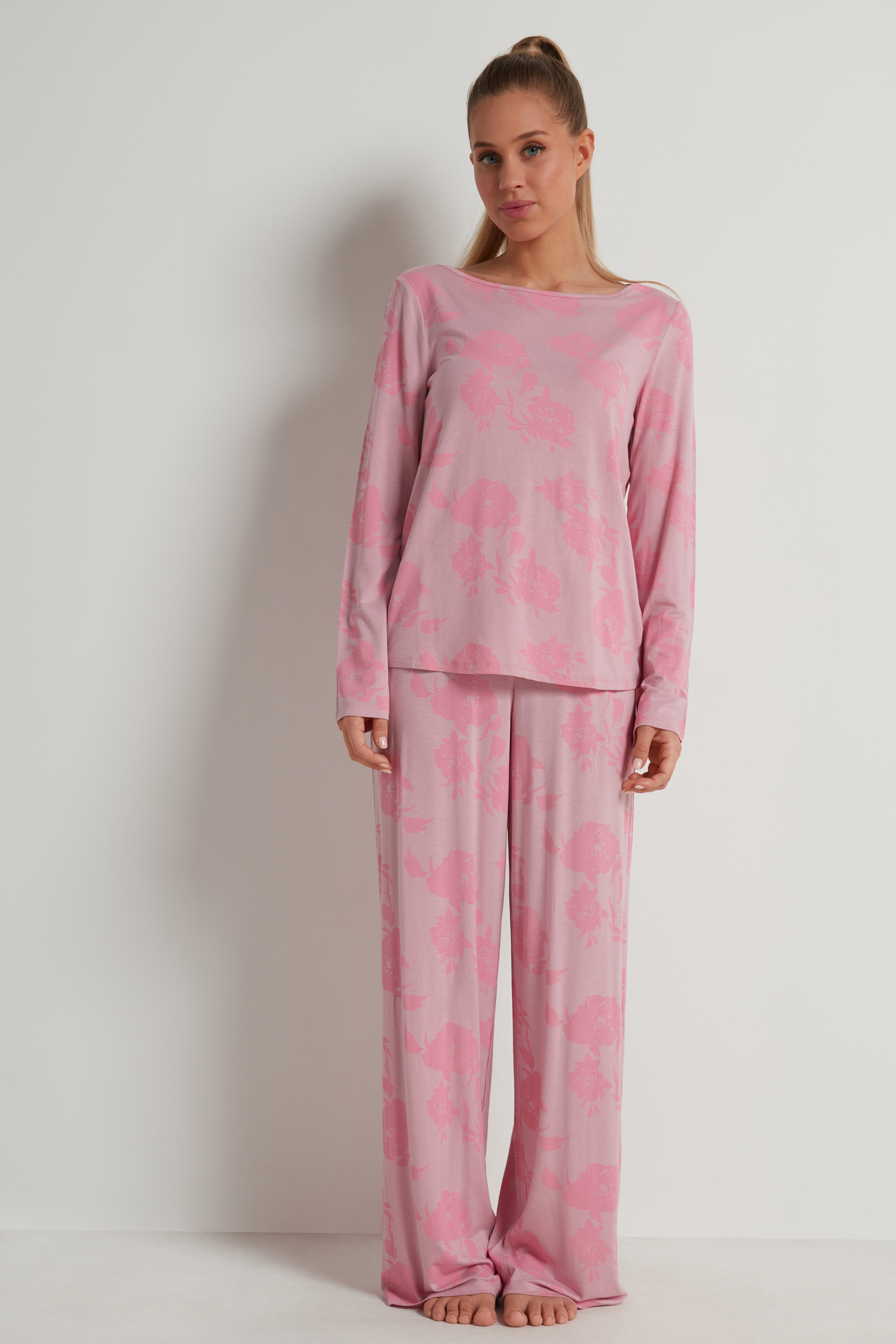 Full-Length Printed Viscose Pajamas - Long Pajamas - Women | Tezenis