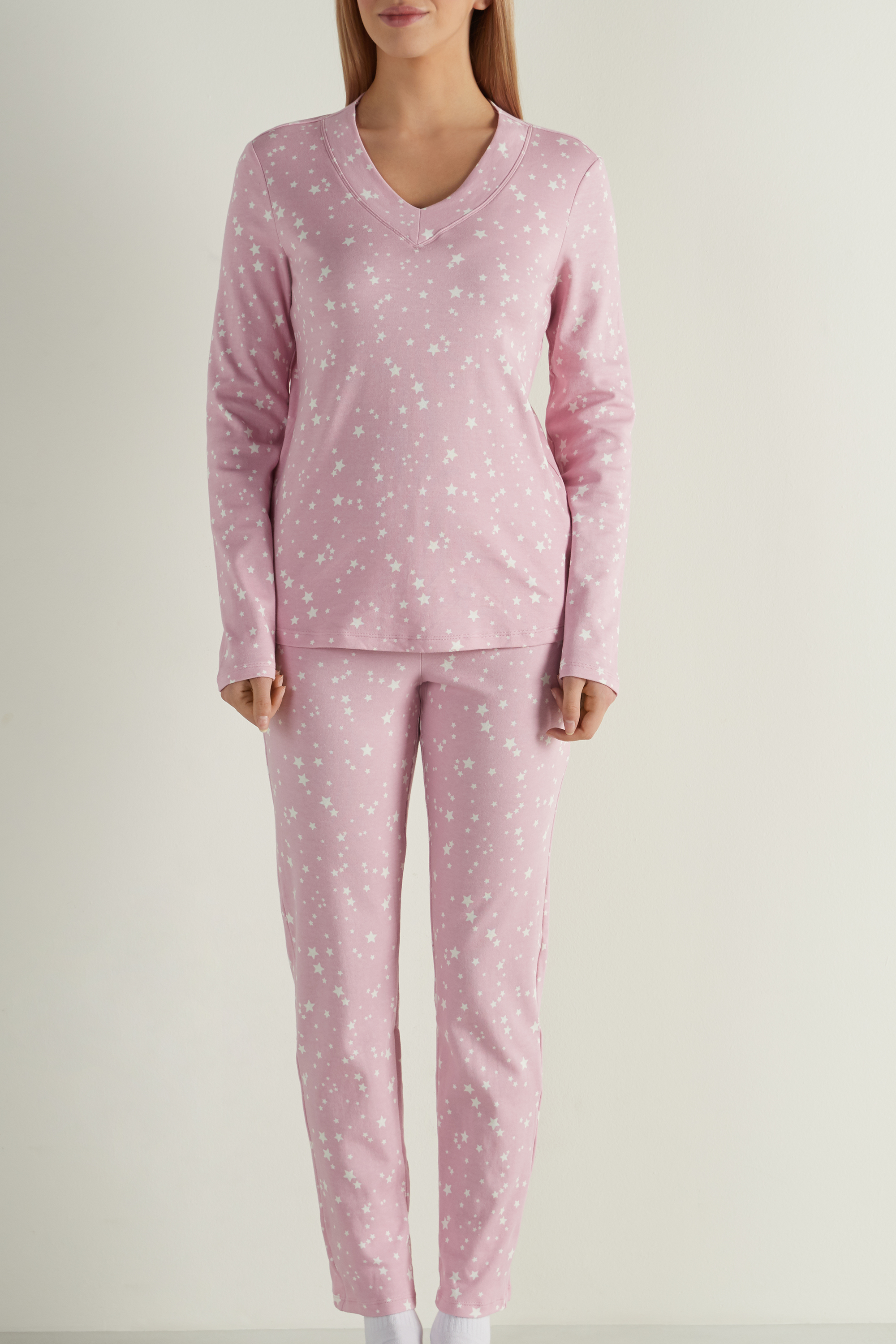 Star V-Neck Full Length Pajamas - | Tezenis