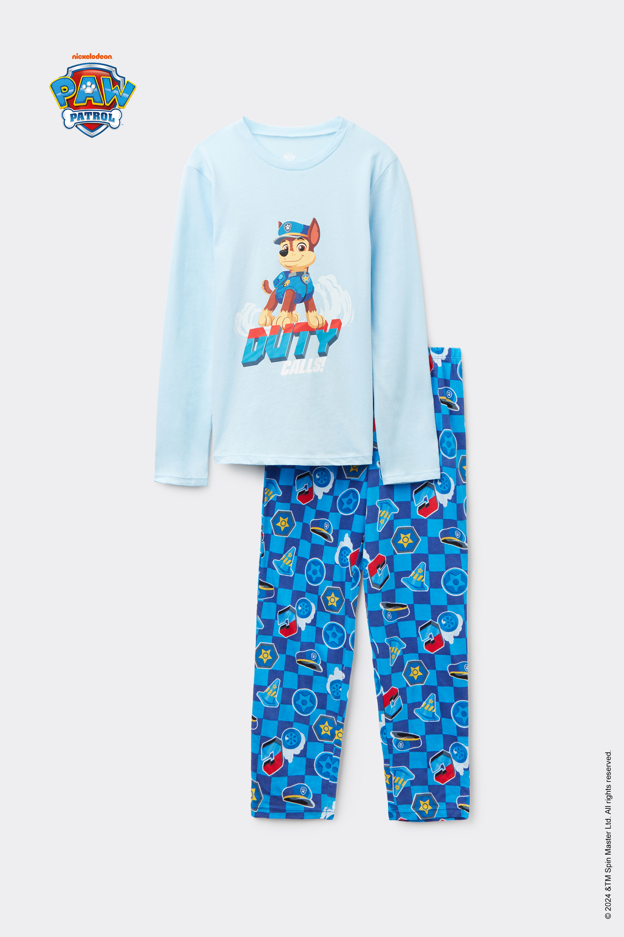 Paw Patrol Chase Print Long Cotton Pyjamas - Pyjamas and Robes | Tezenis