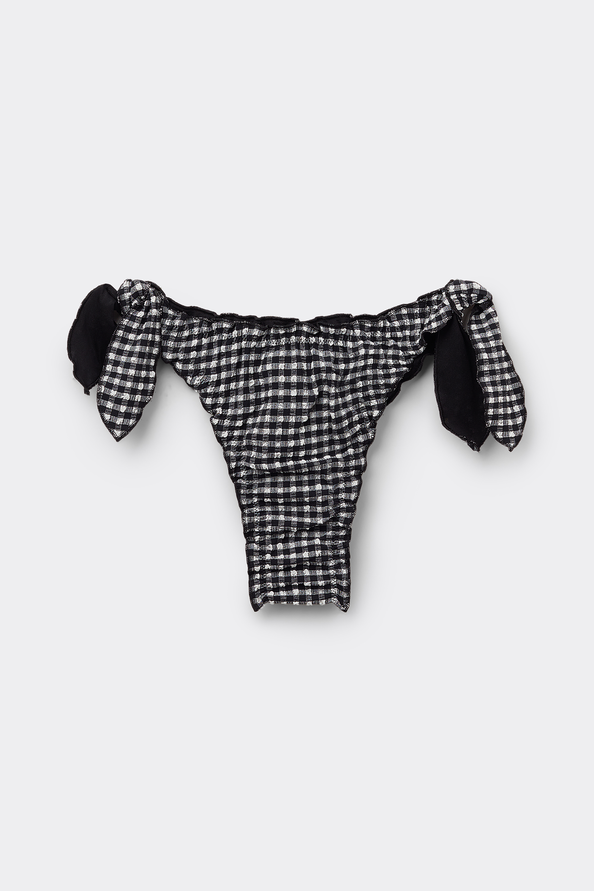 Basic Vichy String Brazilian Bikini Bottoms with Lettuce Leaf Trim