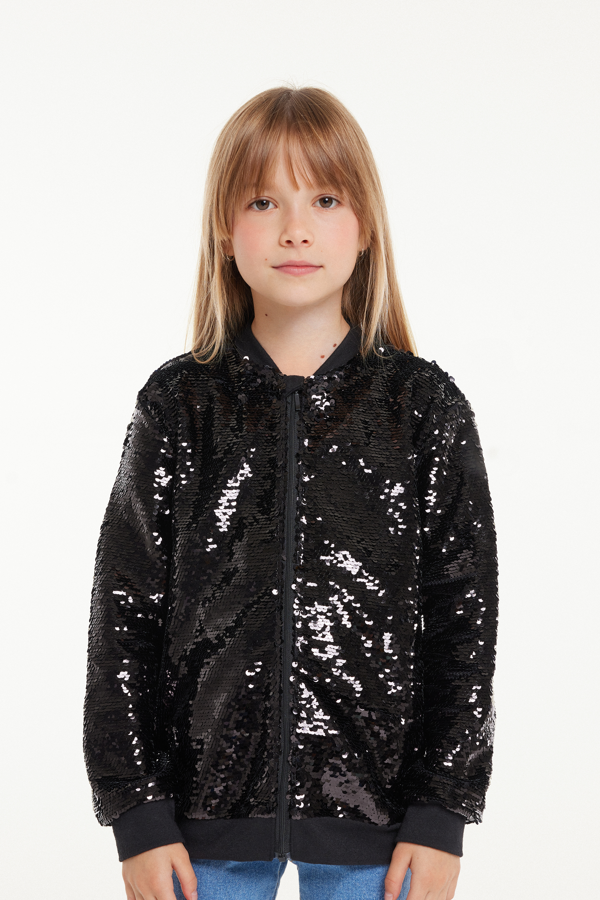 Girls’ Sequinned Bomber Jacket - Sweatshirts - Kids | Tezenis