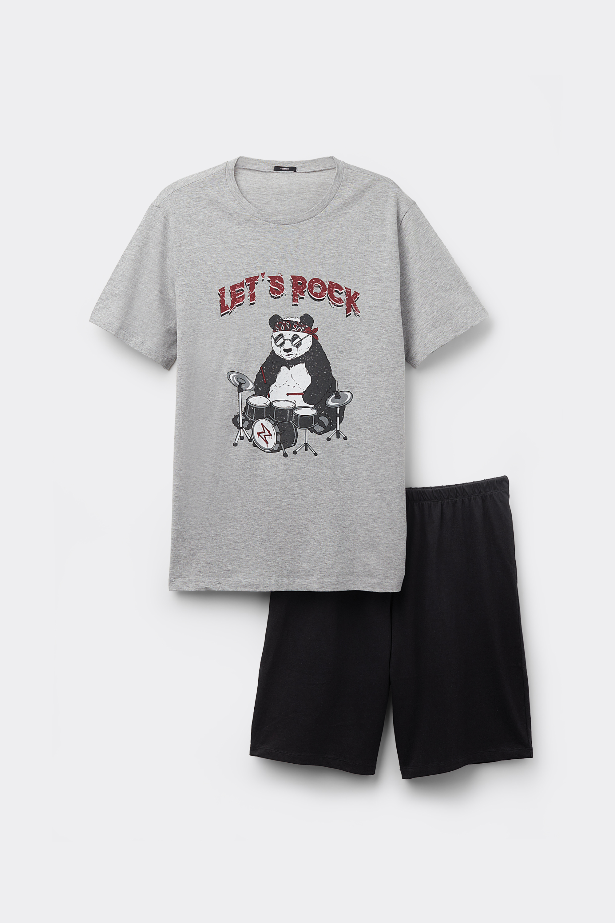 Rock Print Half Sleeve Cotton Short Pajamas - Short Pajamas - Men | Tezenis