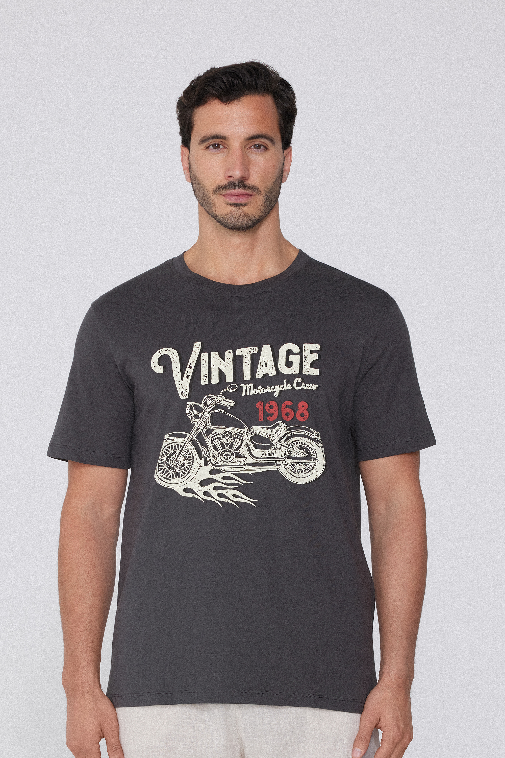 Crew Neck Cotton T-Shirt with Print