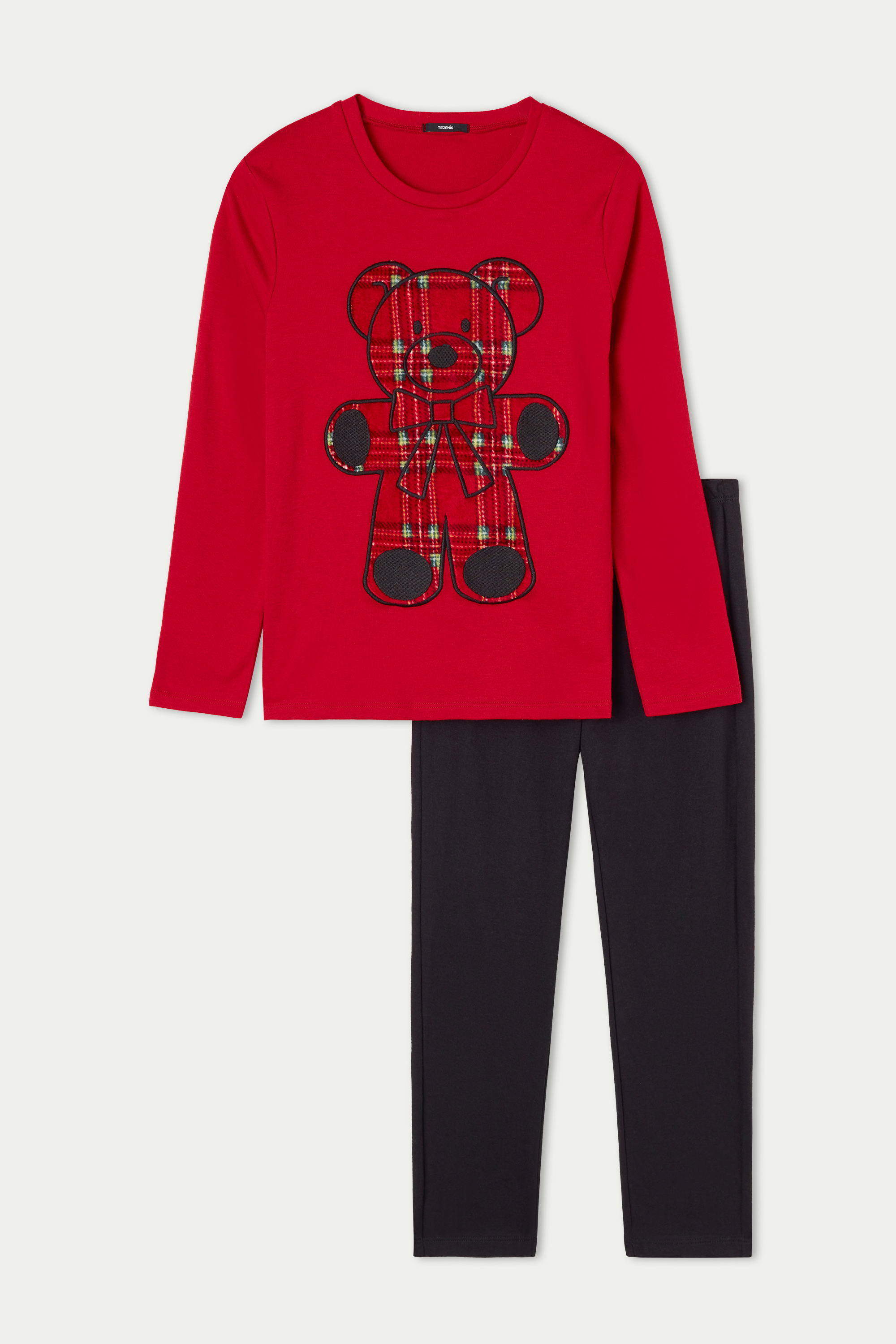 Dlouhé Dívčí Pyžamo s Aplikací Teddy Tartan | Tezenis