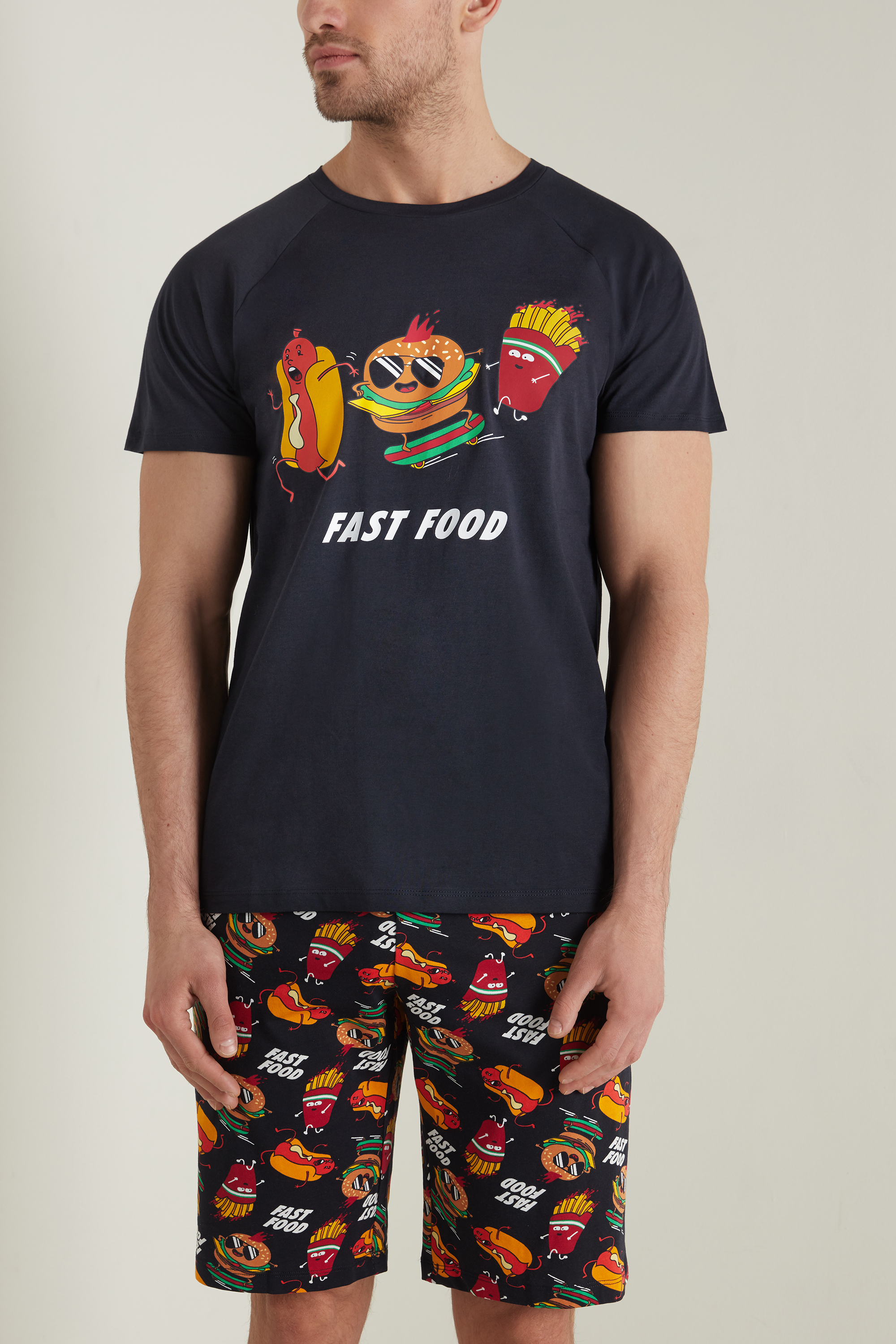 Men’s Fast Food Cotton Short Pajamas - | Tezenis