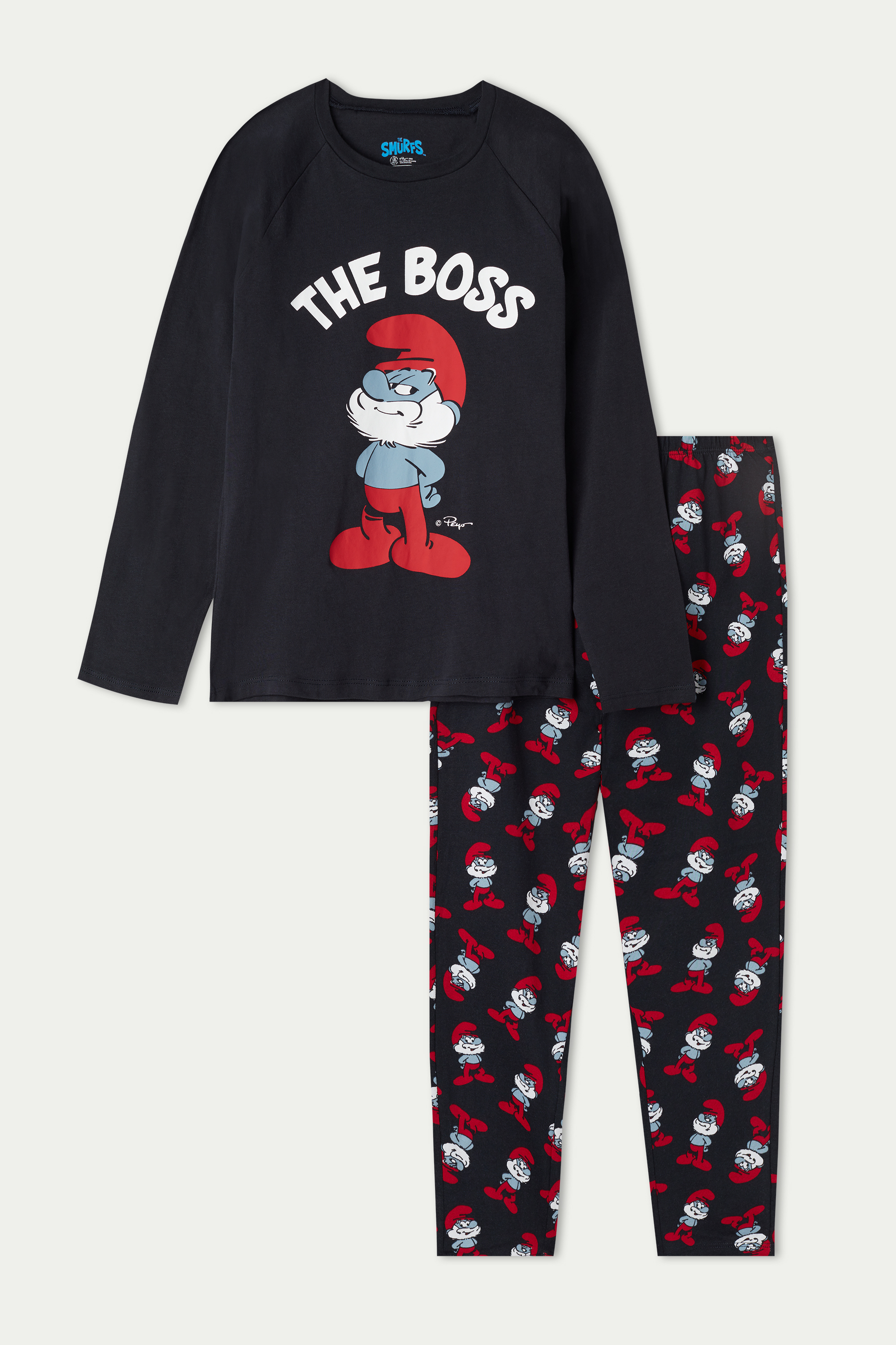 Boys’ Long Cotton Pyjamas with Boss Smurf Print - | Tezenis