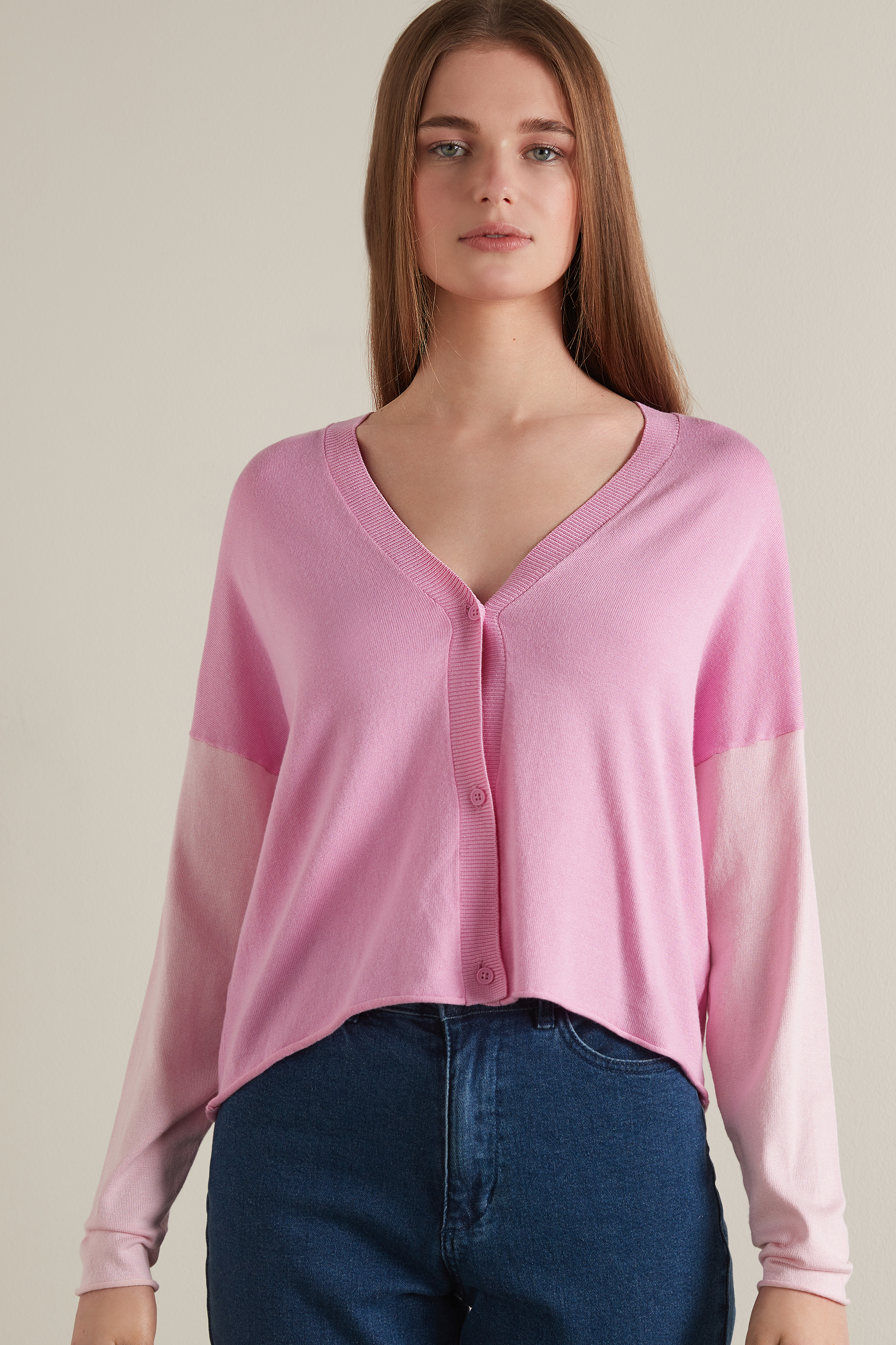 Long-Sleeved Two-Tone Cardigan - Cardigans and Jumpers - Women | Tezenis