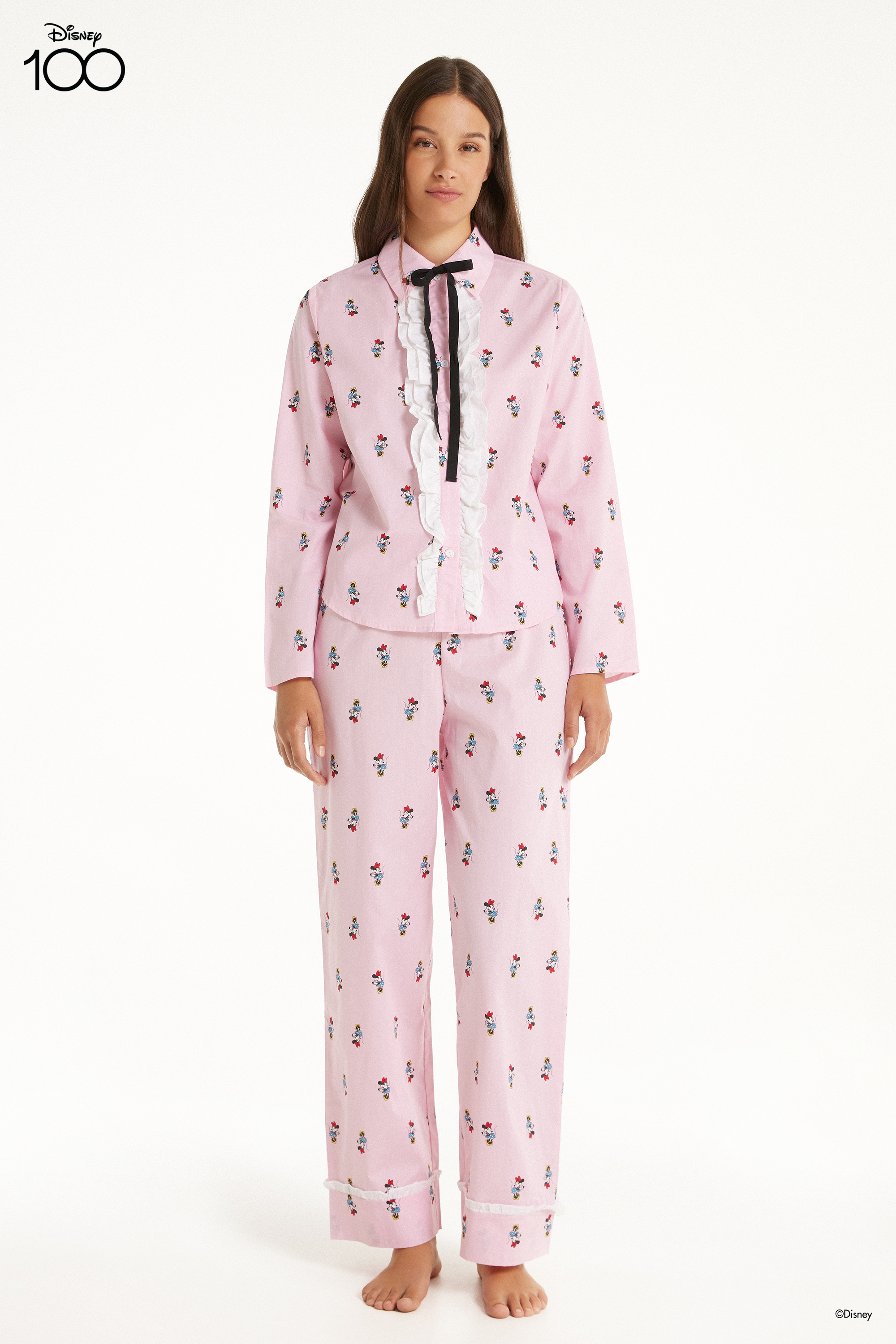 Full-Length Disney 100 Print Button-Down Cotton Canvas Pajamas - | Tezenis