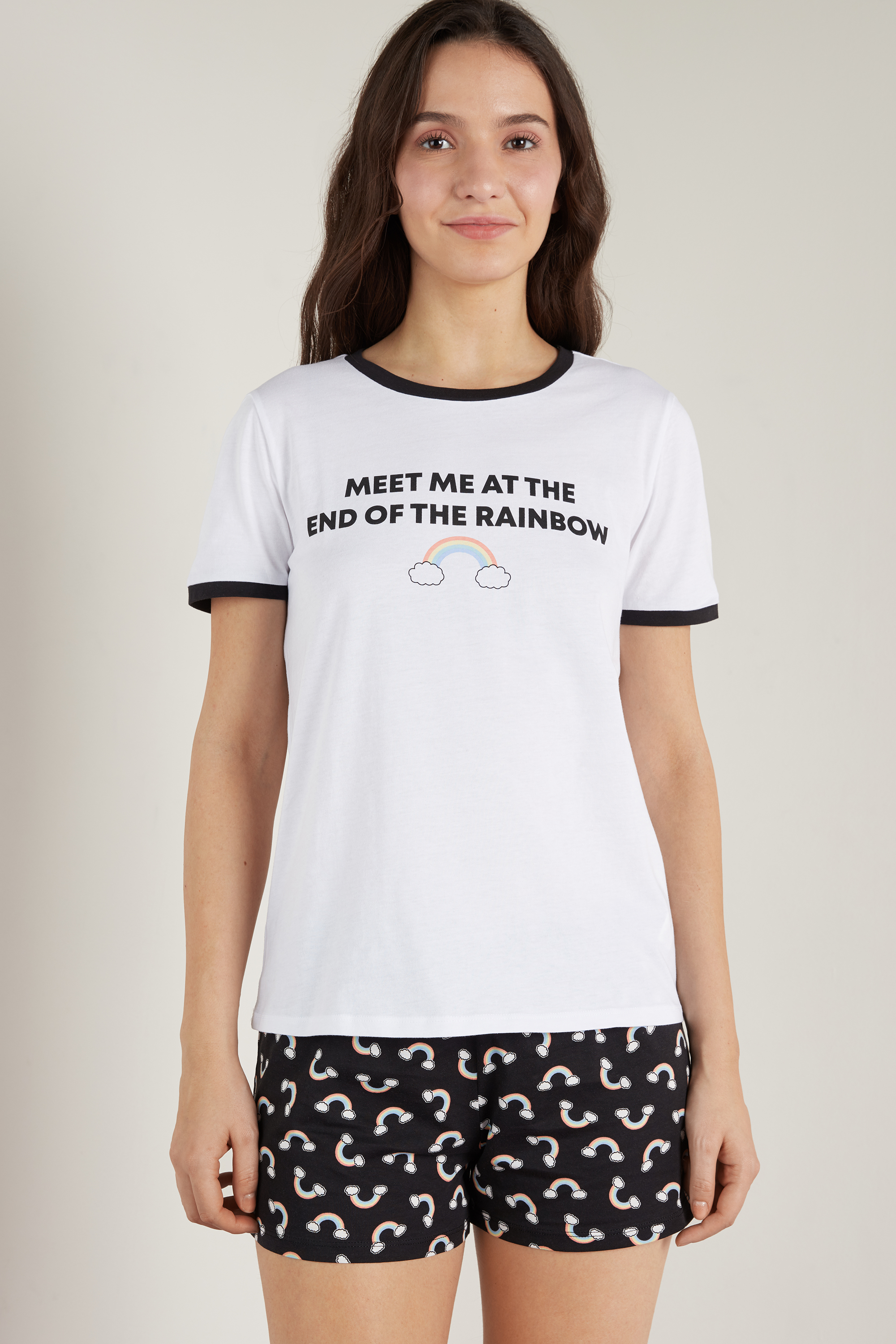 Short Sleeve Short Cotton Pyjamas with Rainbow Print - | Tezenis