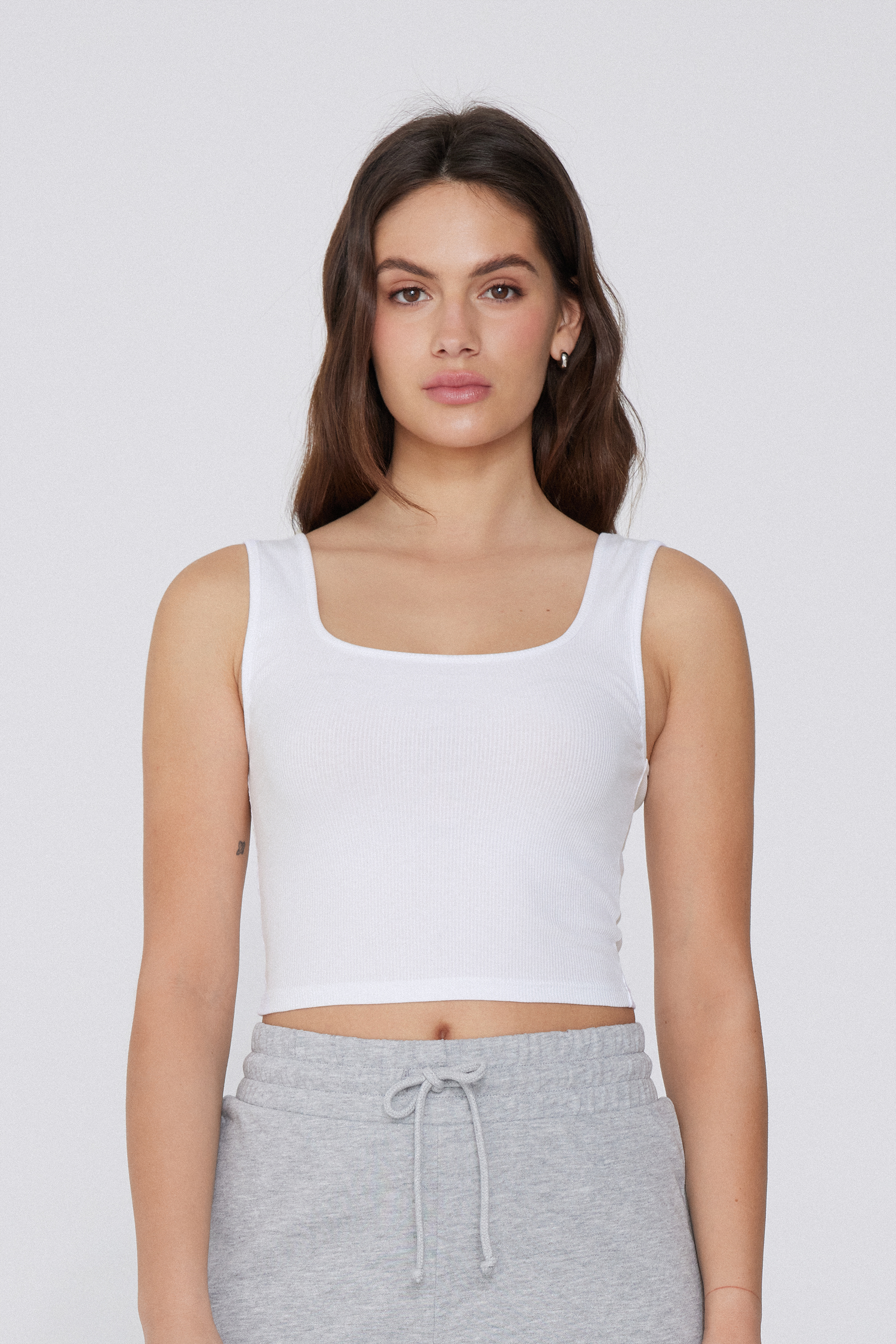 Ribbed Cotton Crop Top with Wide Shoulder Straps - Crop Tops - Women ...
