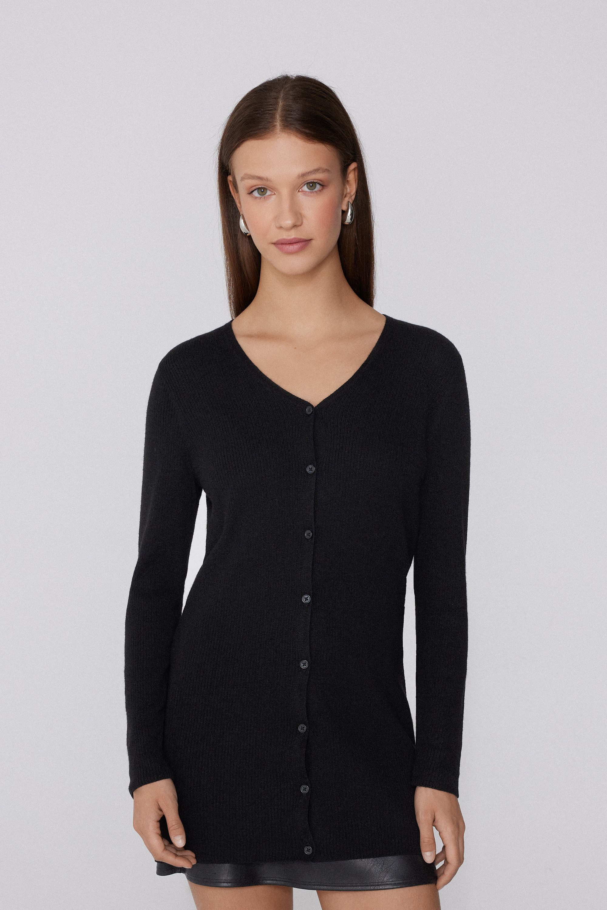 Cardigan Long Épais Côtelé Col en V avec Laine - Cardigans et Pulls ...