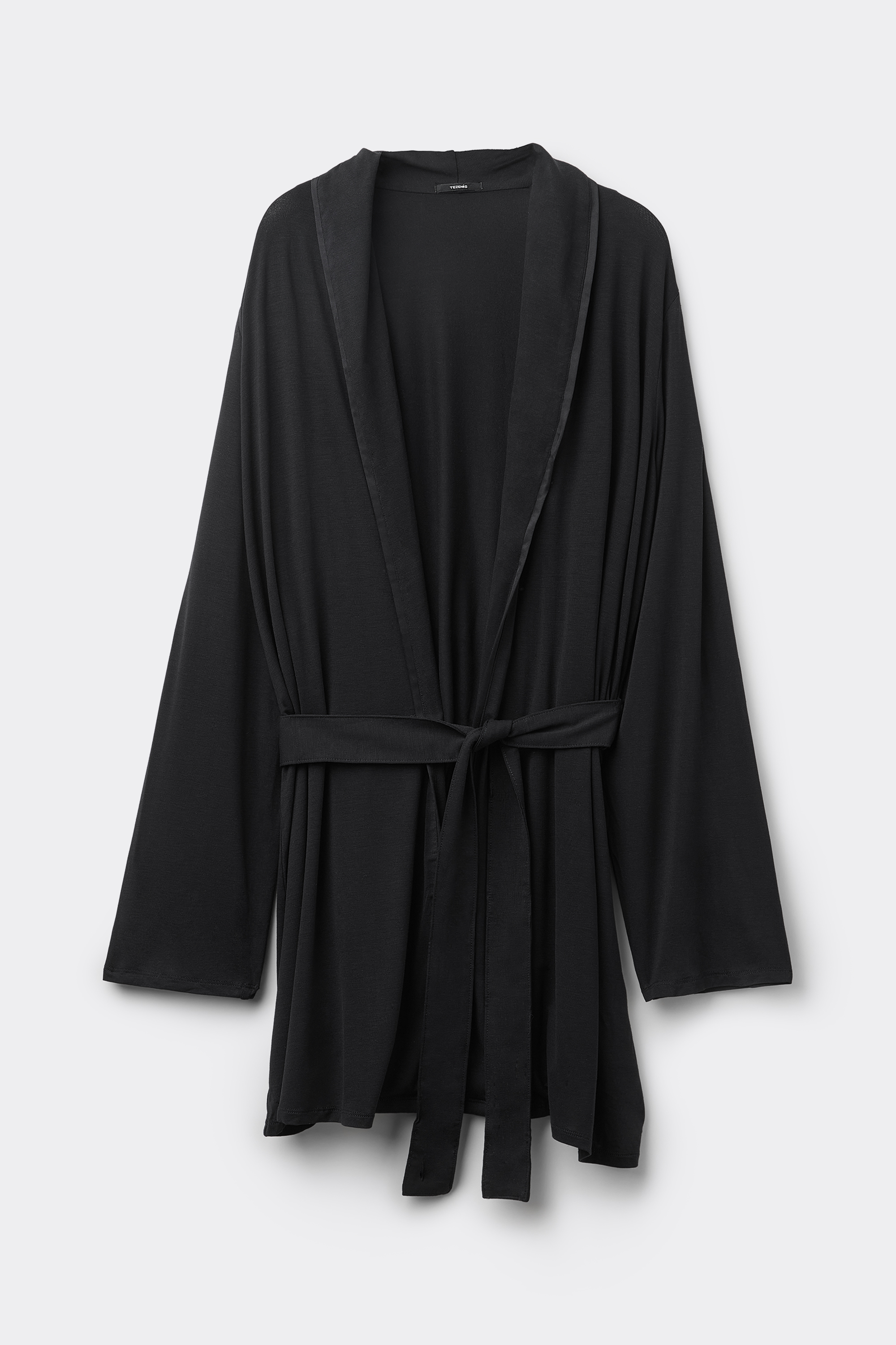 Long-Sleeved Satin-Edged Viscose Robe - | Tezenis