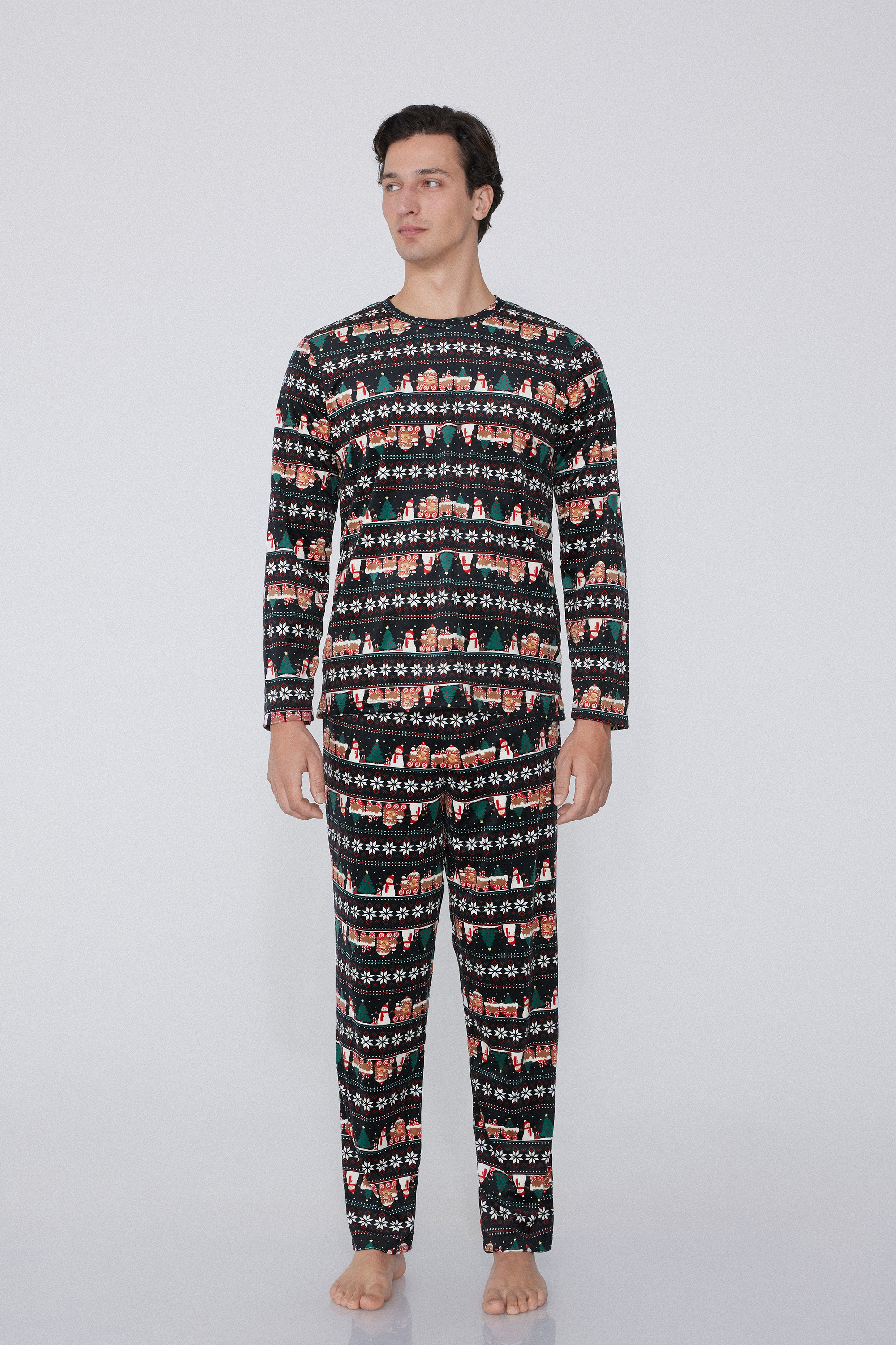 Long Microfleece Nordic-Print Pajamas - Long Pajamas - Men | Tezenis