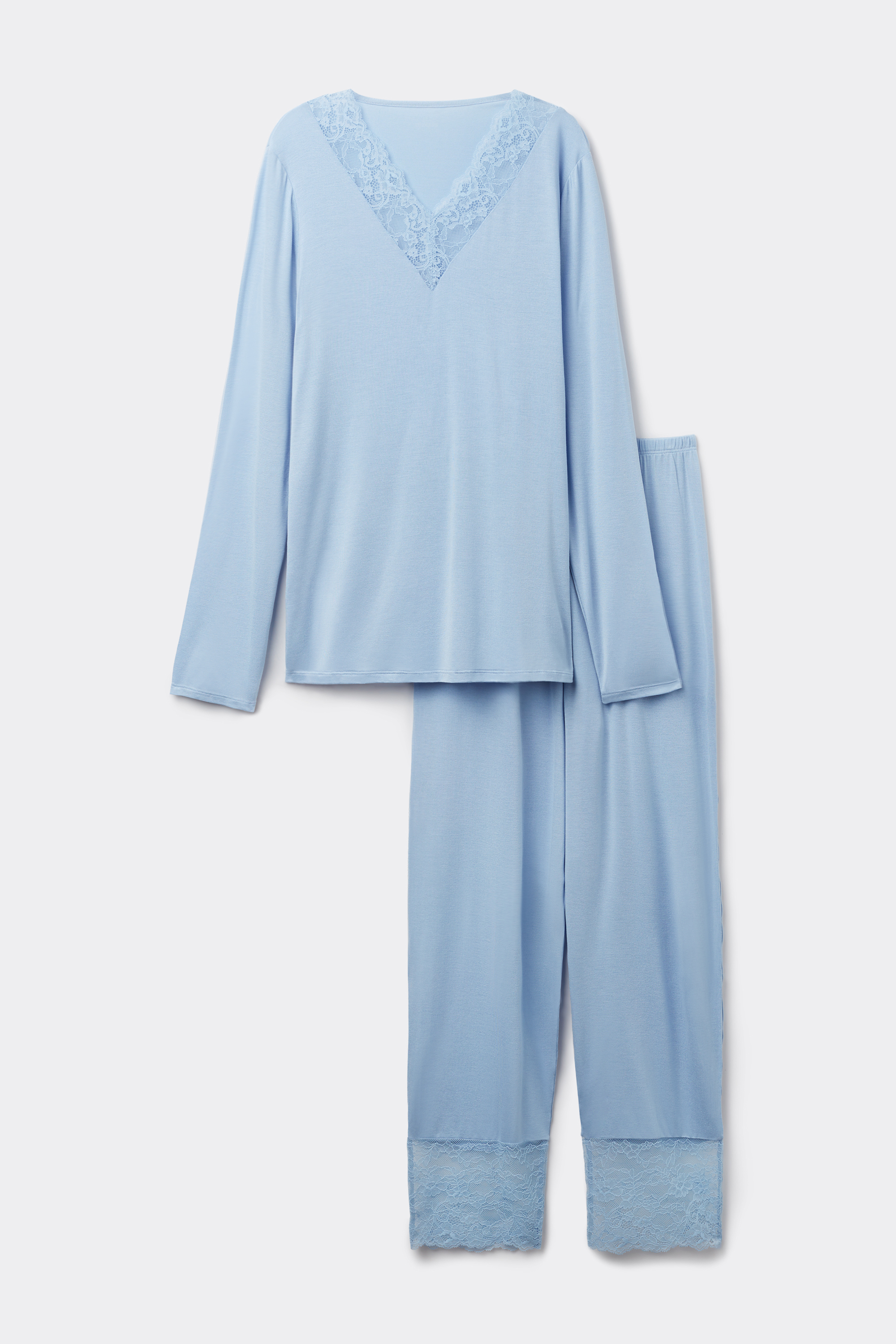 Full-Length Viscose and Lace Pajamas - Long Pajamas - Women | Tezenis