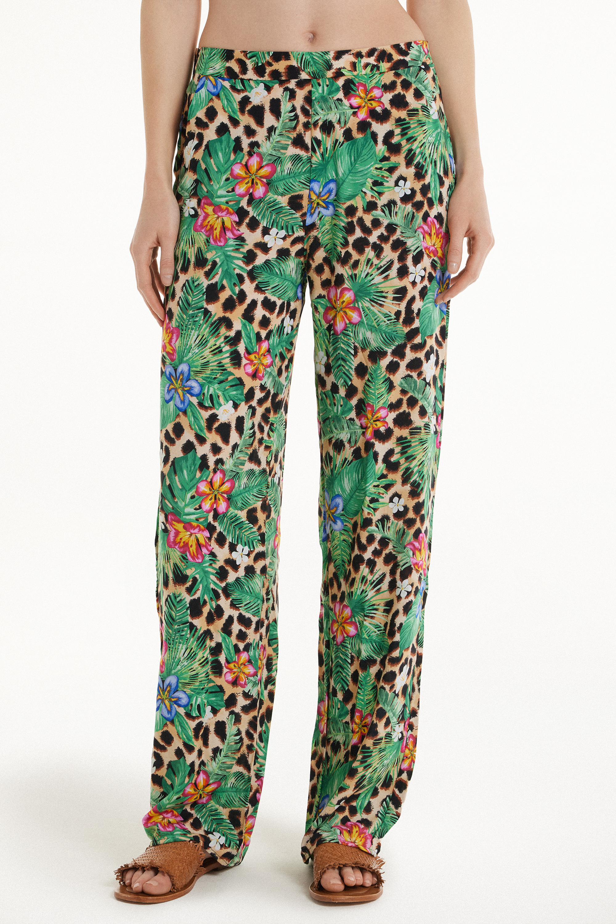 Straight-Leg Viscose Fabric Pants - Pants - Women | Tezenis