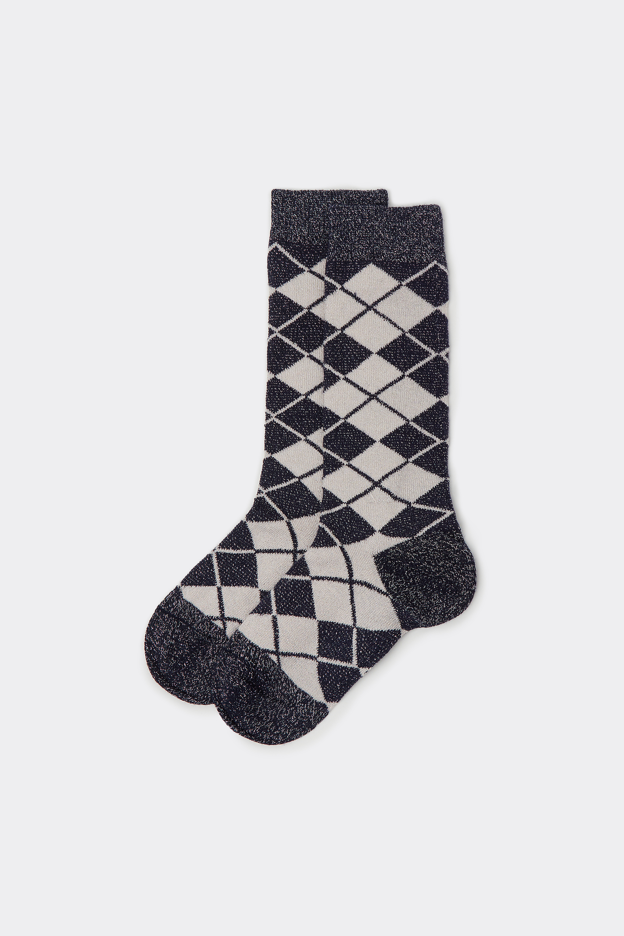 Girls’ Long Laminated Diamond-Pattern Socks