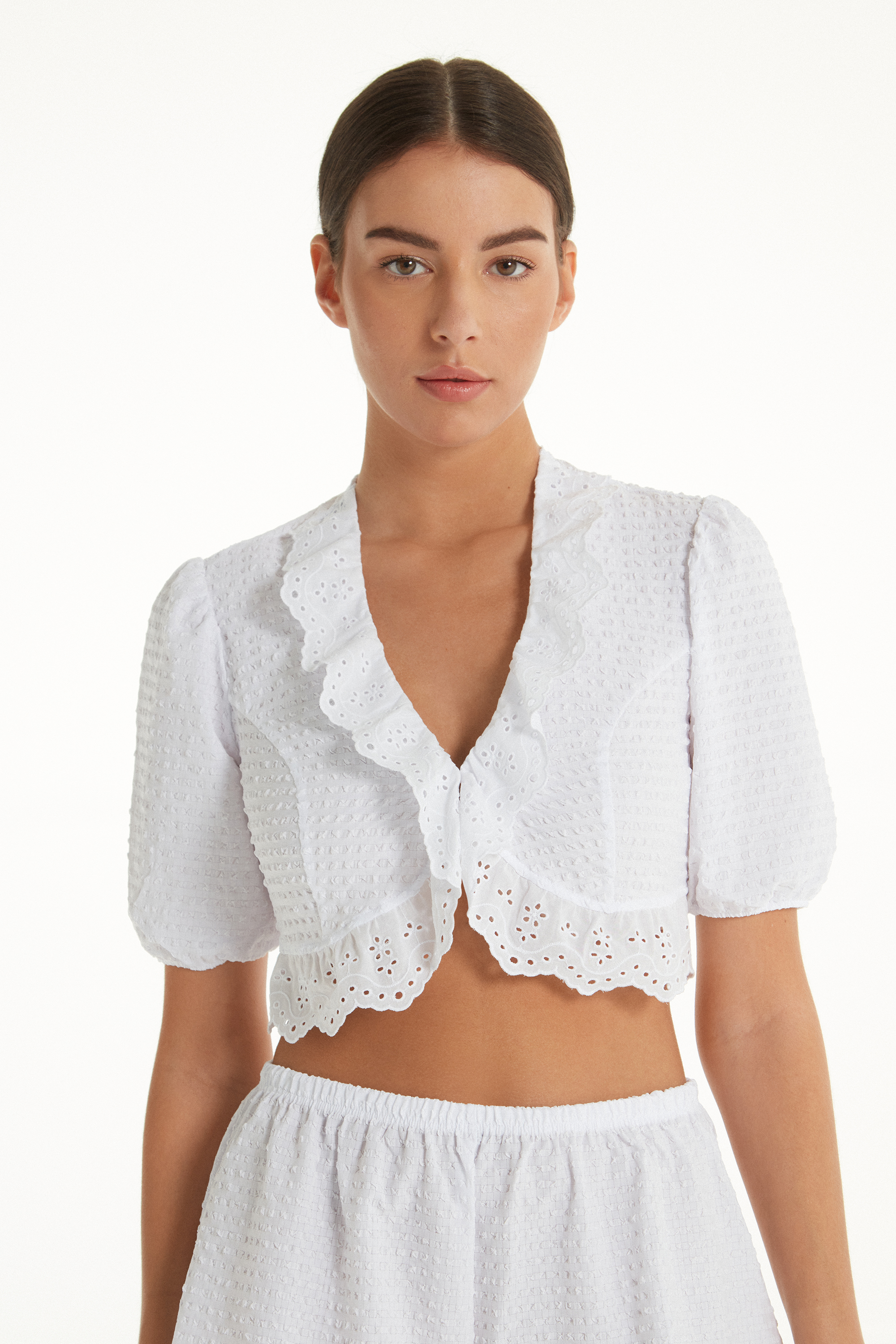 Short Sleeve Crinkle-Effect Short Top - | Tezenis