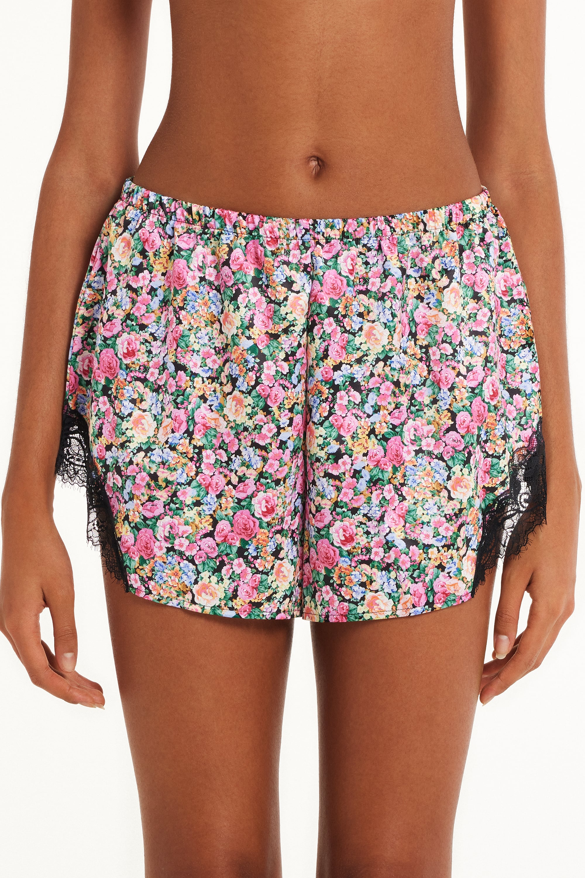 Bedrukte Short van Satijn en Kant - Pyjamasets - Women | Tezenis