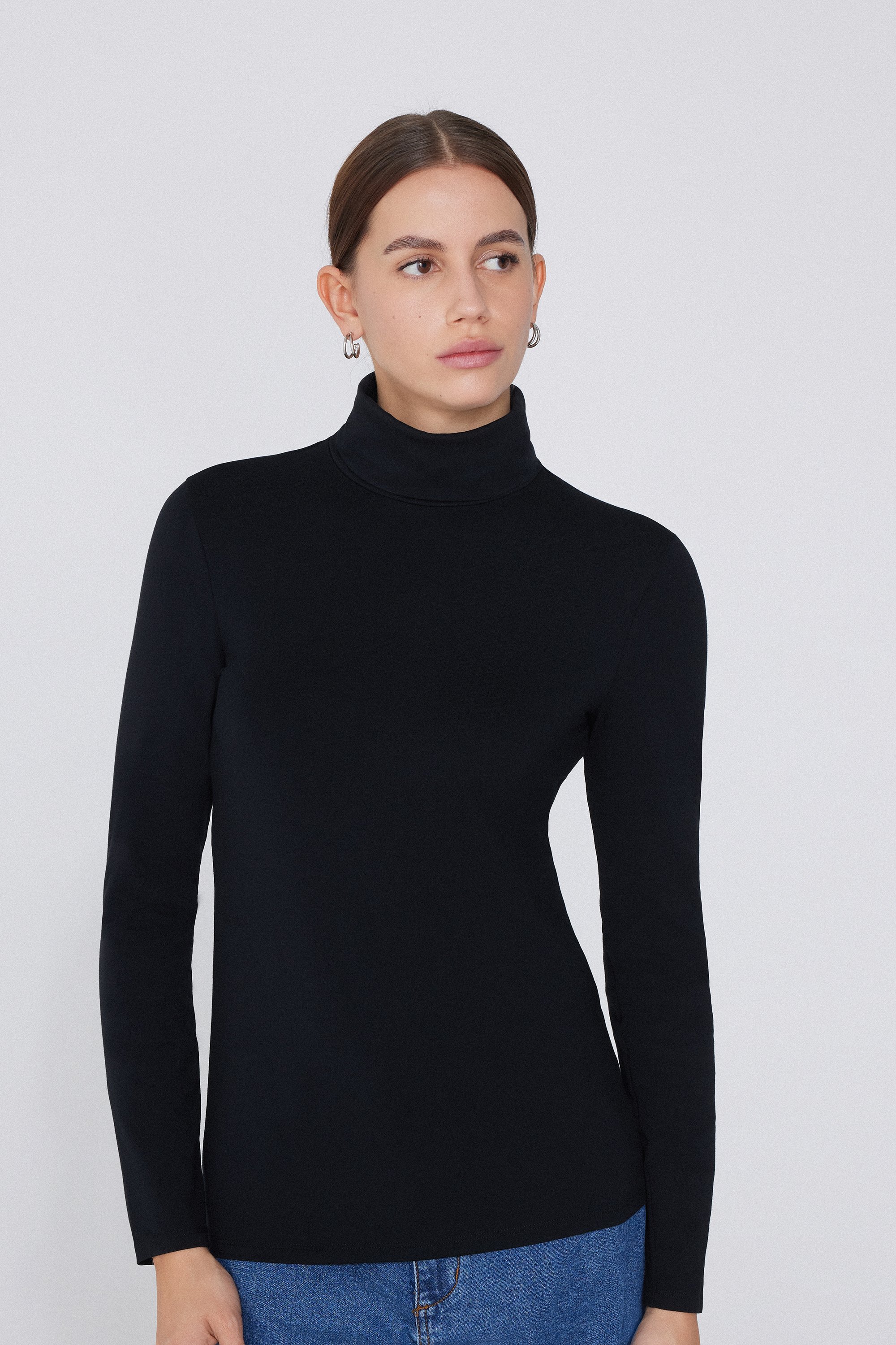 Cotton and Thermal Modal Polo Neck Top - Long-Sleeved Tops - Women ...