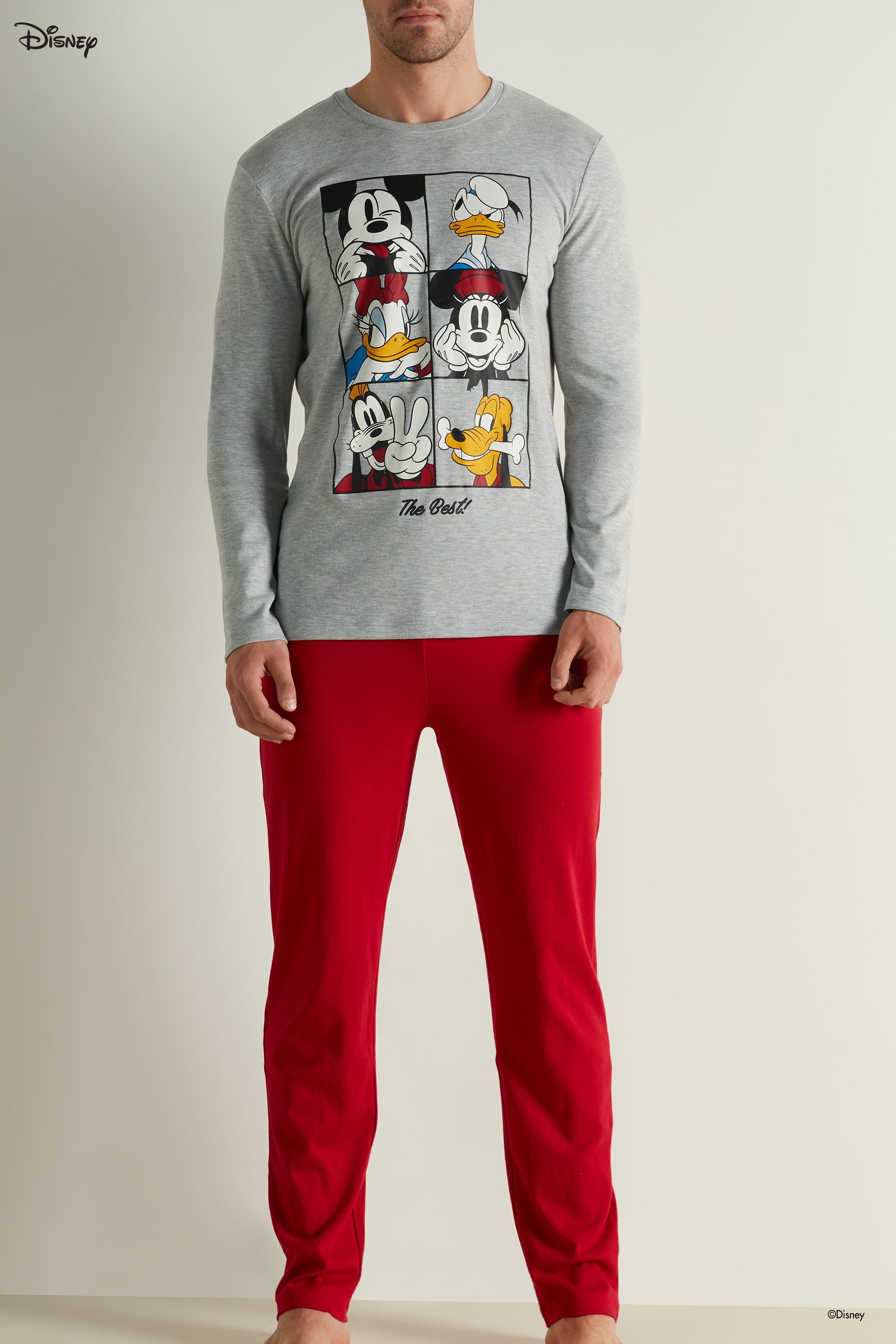 Men’s Long Cotton Pyjamas with Red Disney Print - | Tezenis