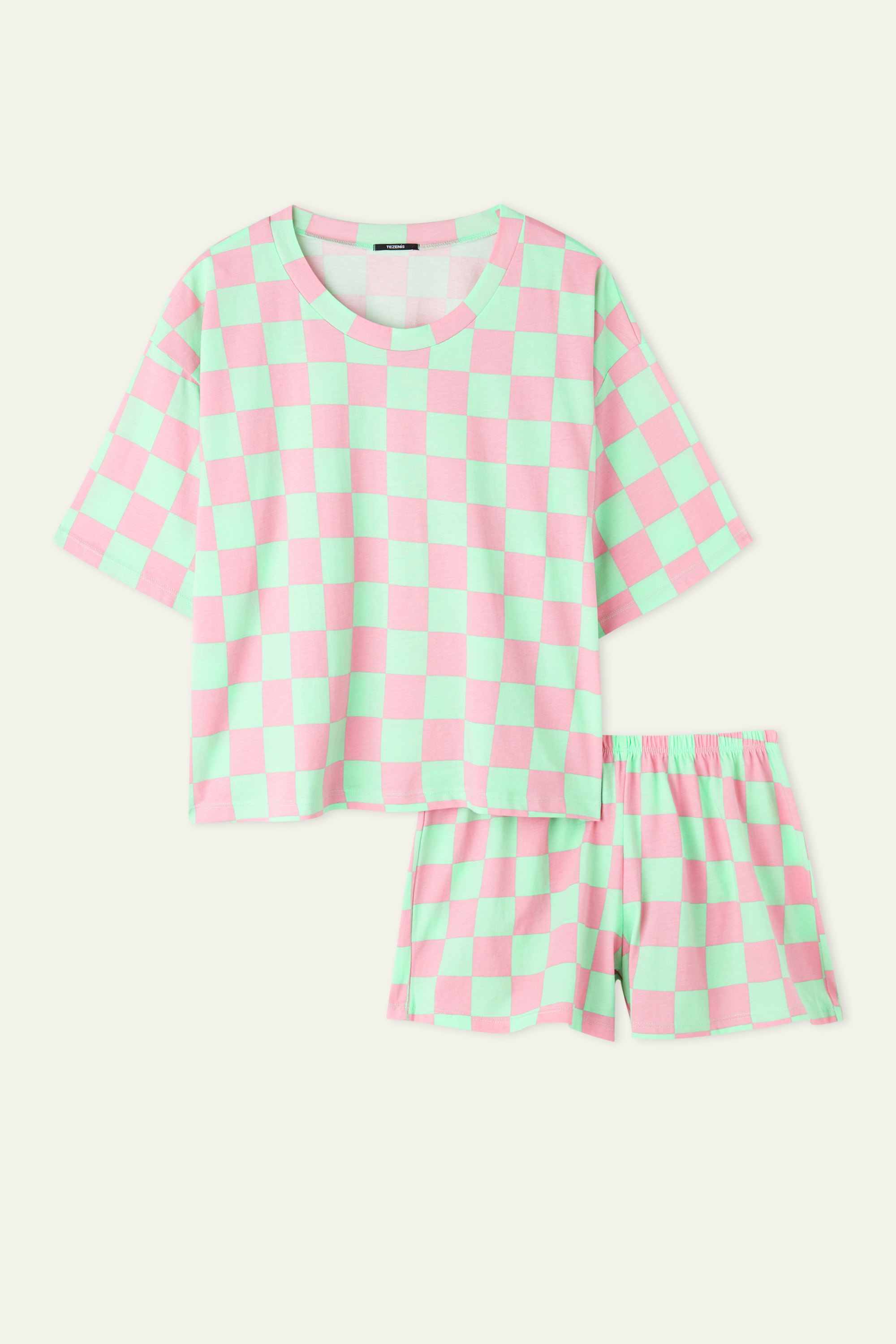 Short Checkerboard-Print Cotton Pyjamas - Short Pyjamas - Women | Tezenis