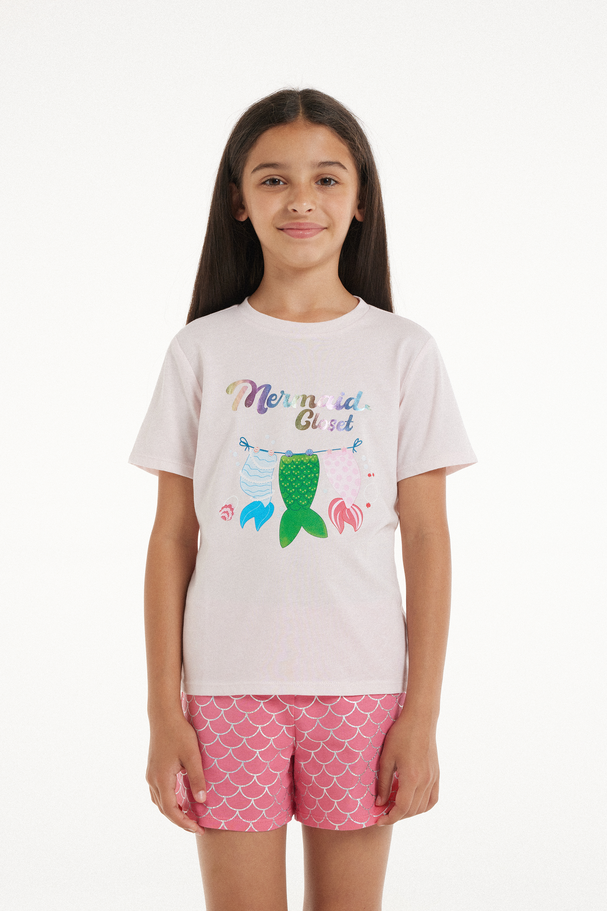 Short Cotton Pyjamas with Mermaid Print - Pyjamas - Kids | Tezenis