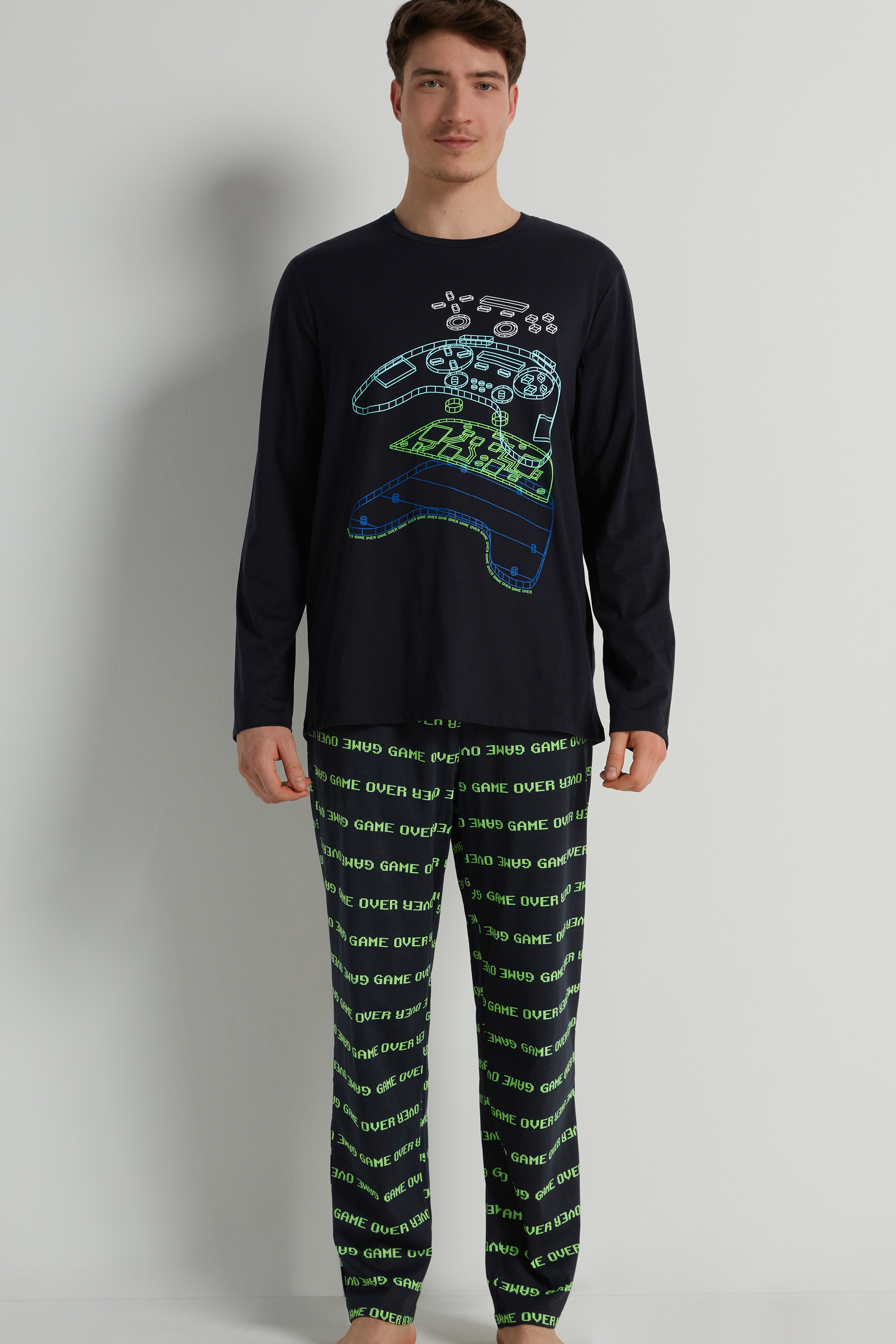 Men’s Game Over Print Long Cotton Pyjamas - Long Pyjamas - Men | Tezenis