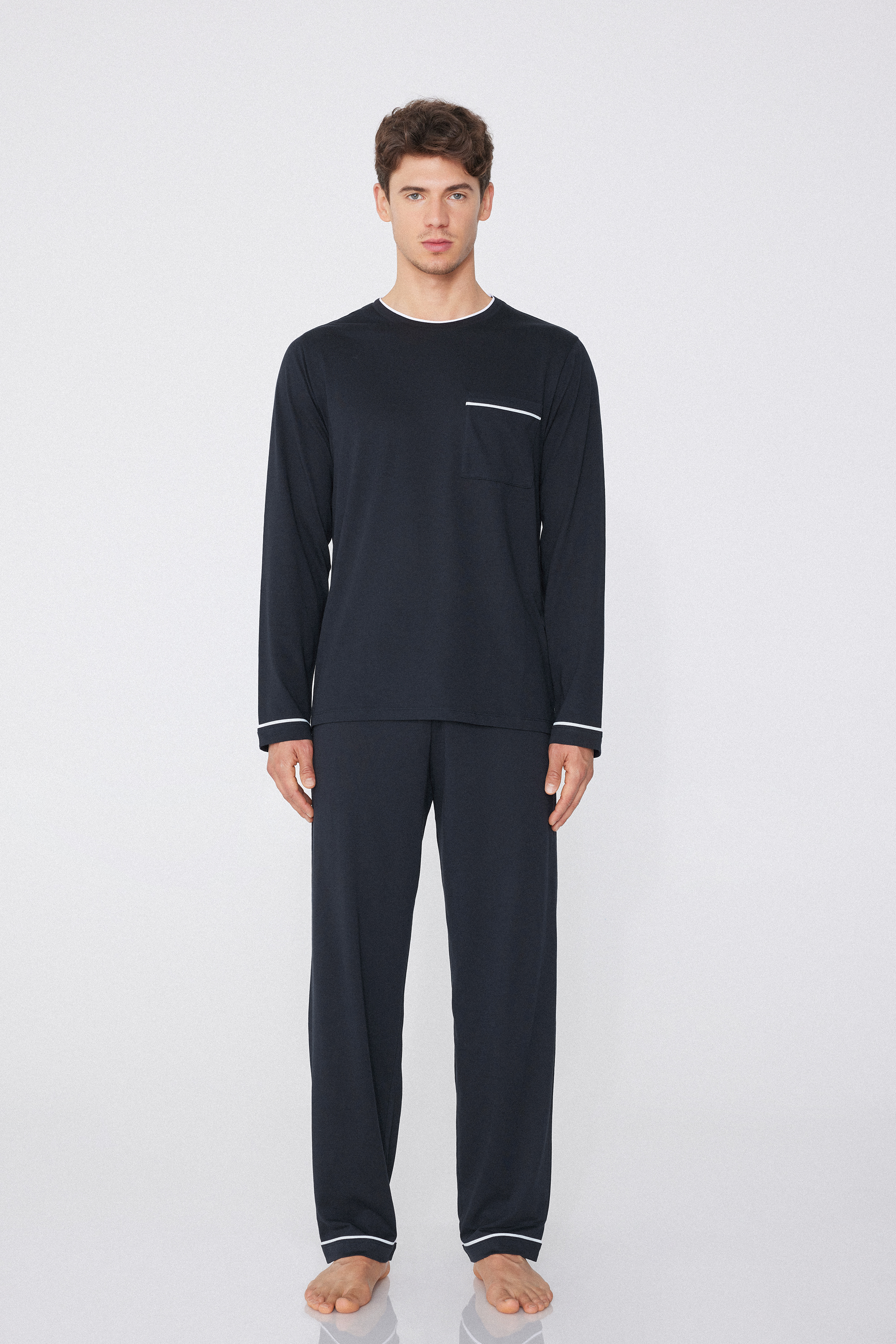 Pijama Comprido Homem em Algodão Piping - Pijamas compridos - Homem ...