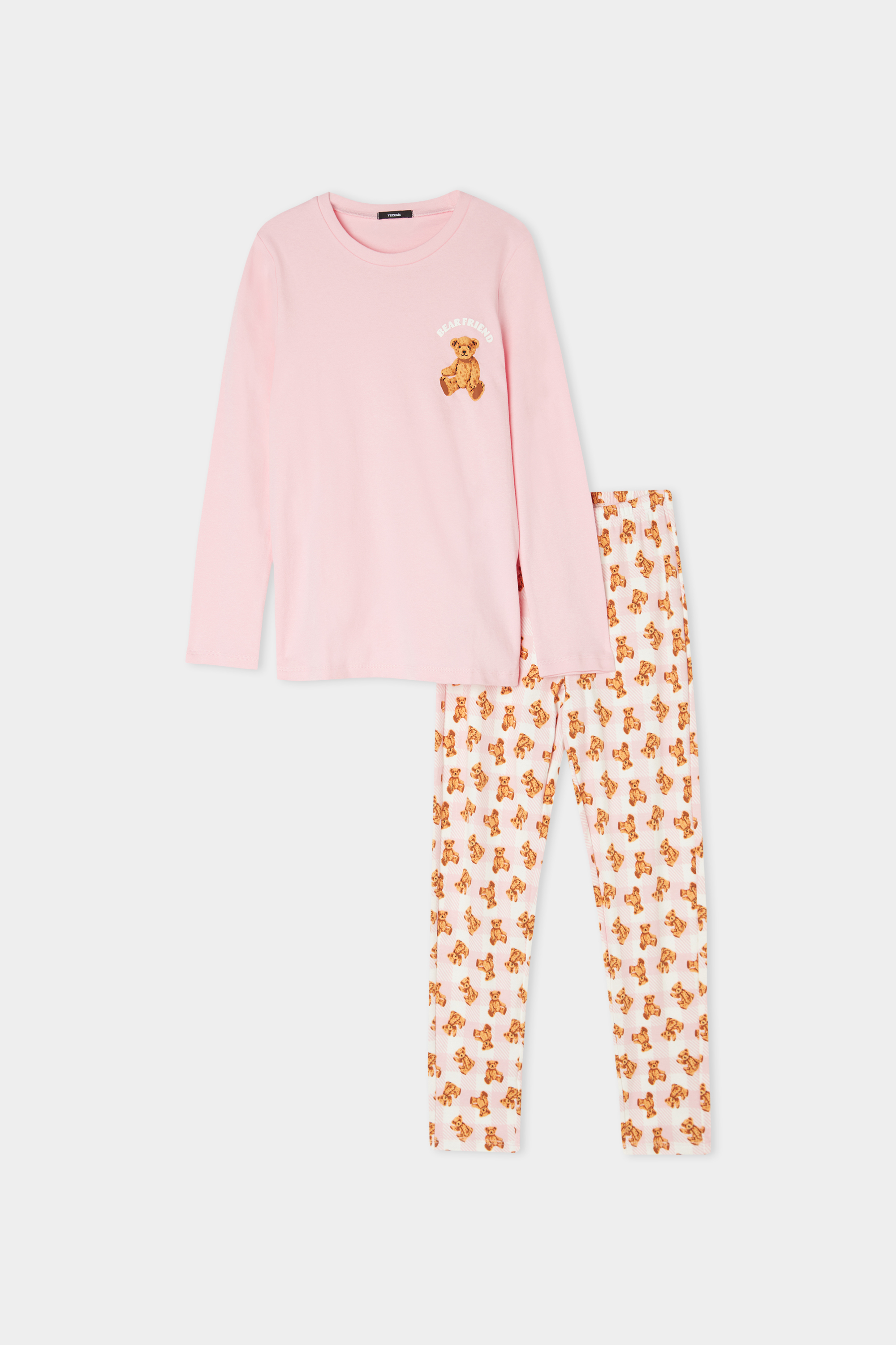 Girls’ Bear Print Long Cotton Pyjamas - Pyjamas - Kids | Tezenis