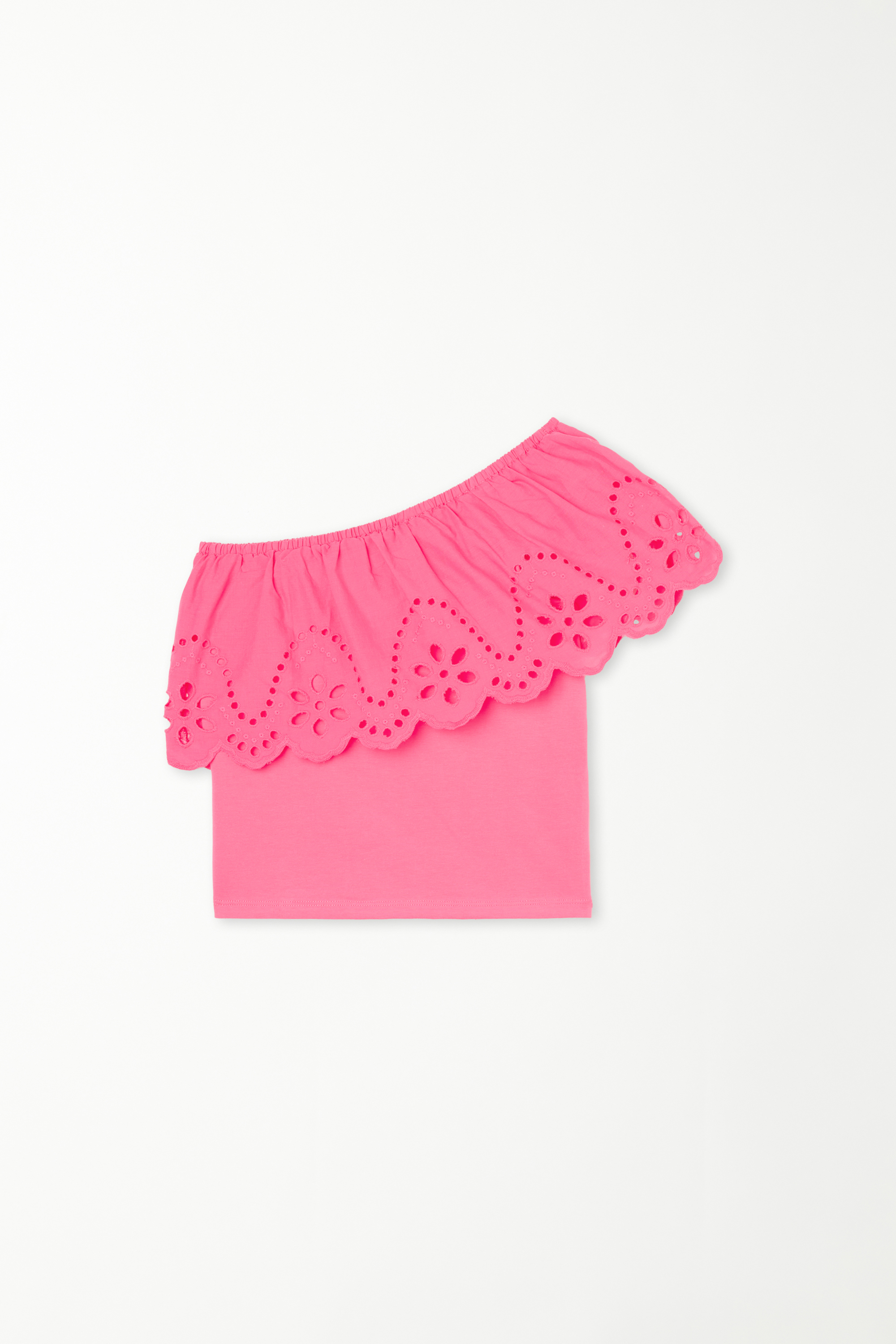 One-Shoulder-Top aus Baumwolle mit Sangallo-Volant | Tezenis